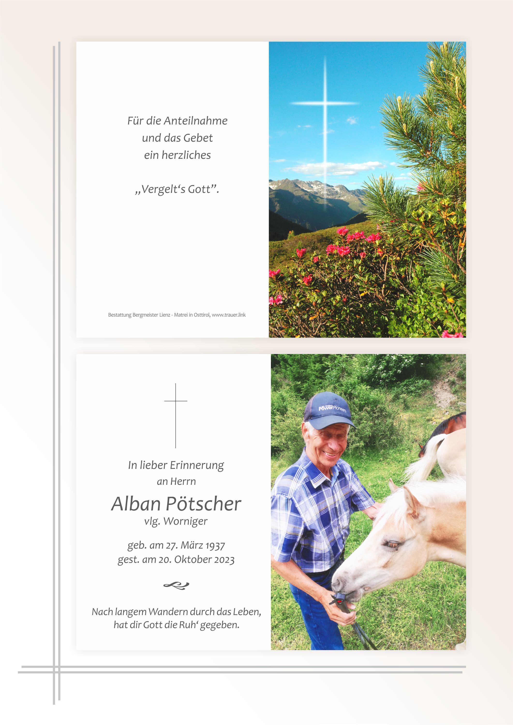Andenkbild Alban Pötscher – Trauer.Link