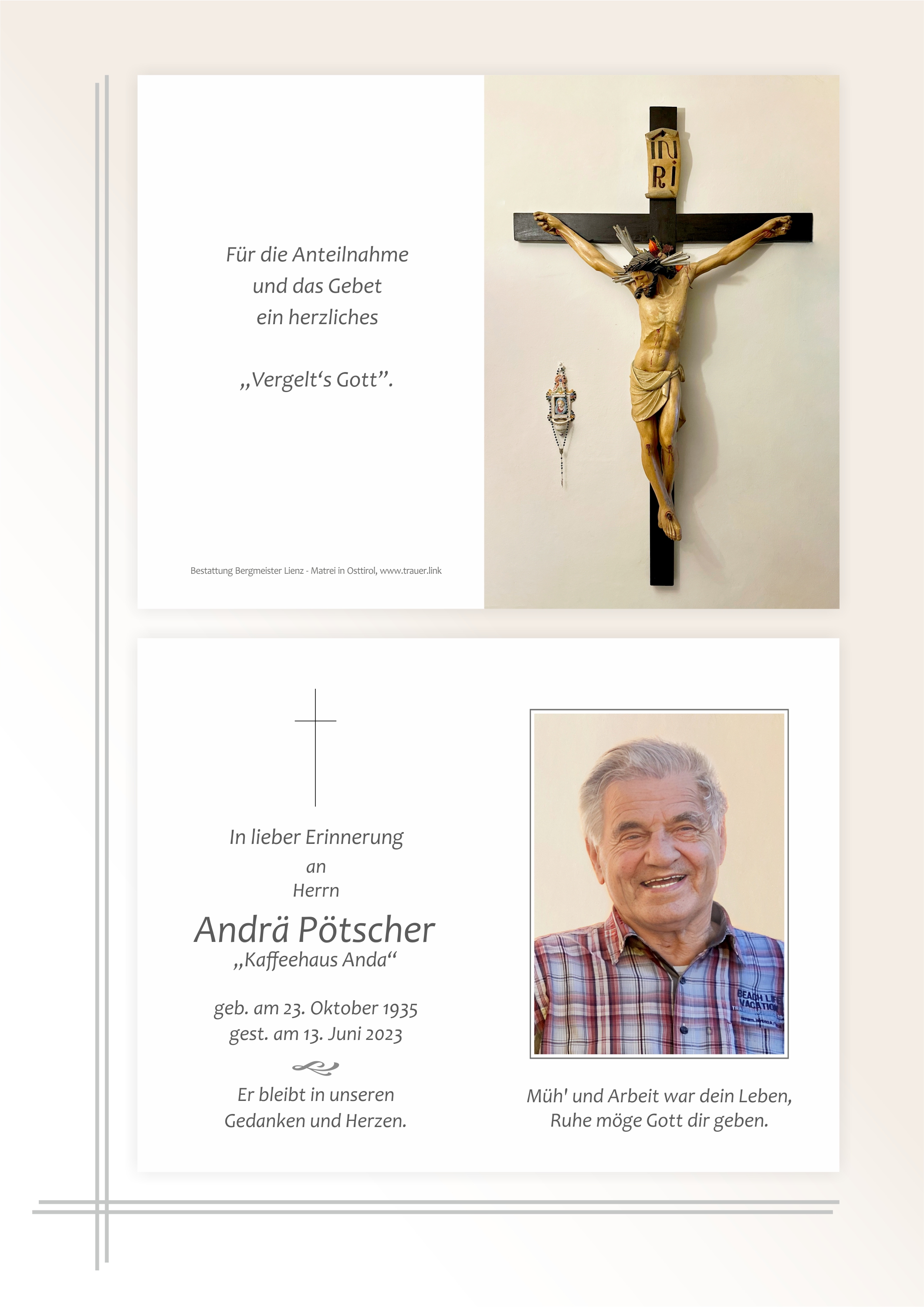 Andenkbild Andrä Pötscher – Trauer.Link