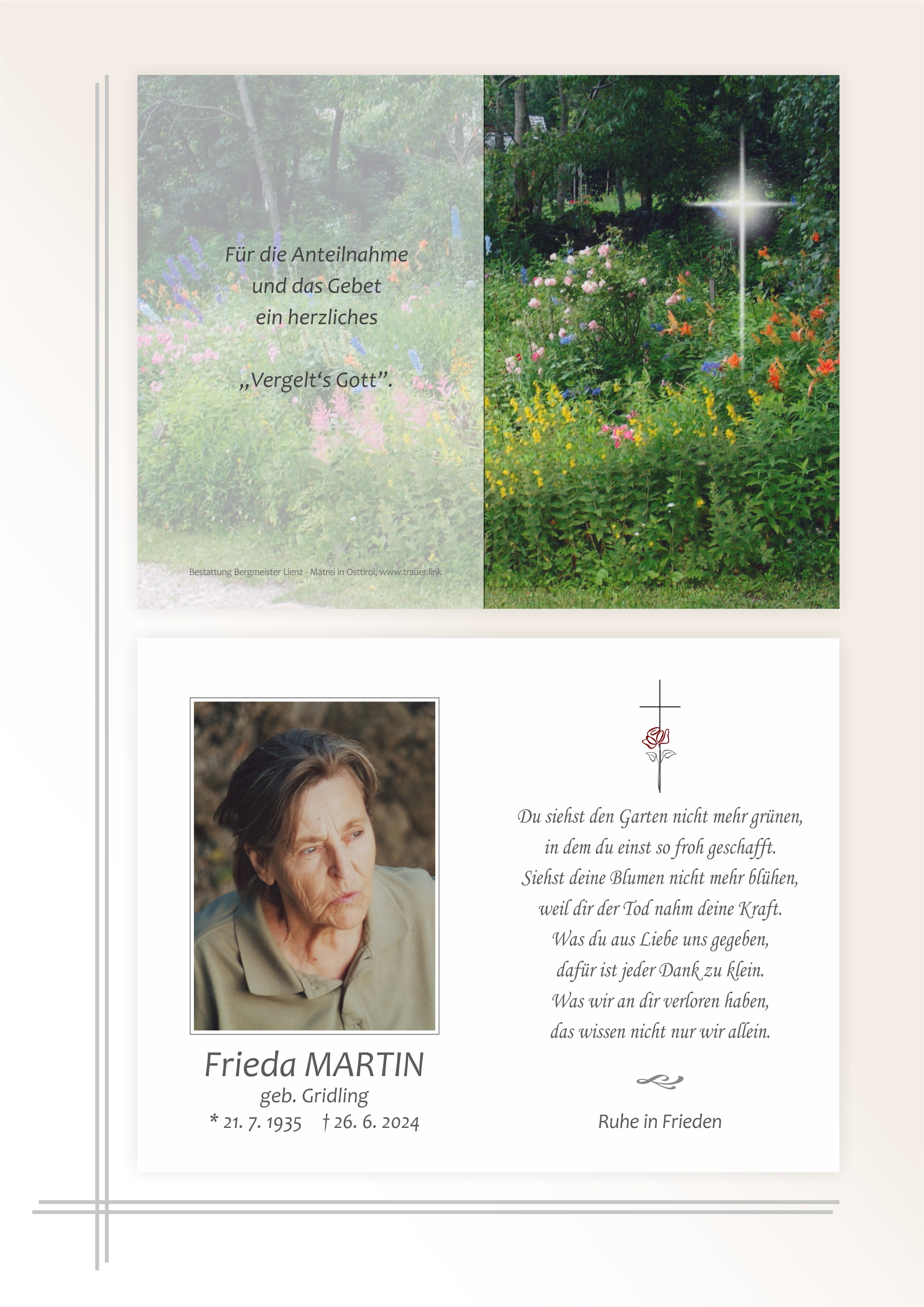 Andenkbild Frieda MARTIN – Trauer.Link