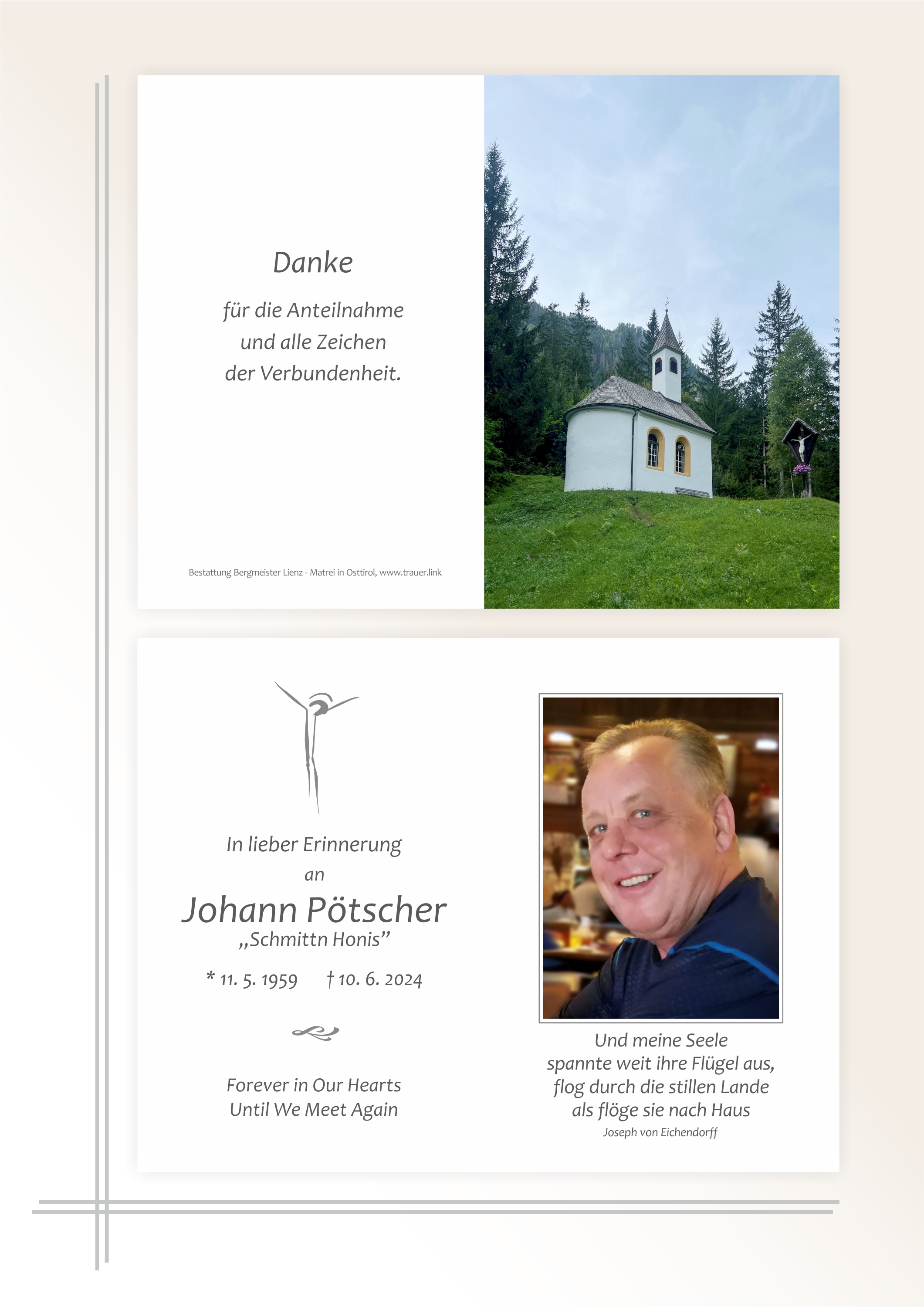 Andenkbild Johann Pötscher – Trauer.Link