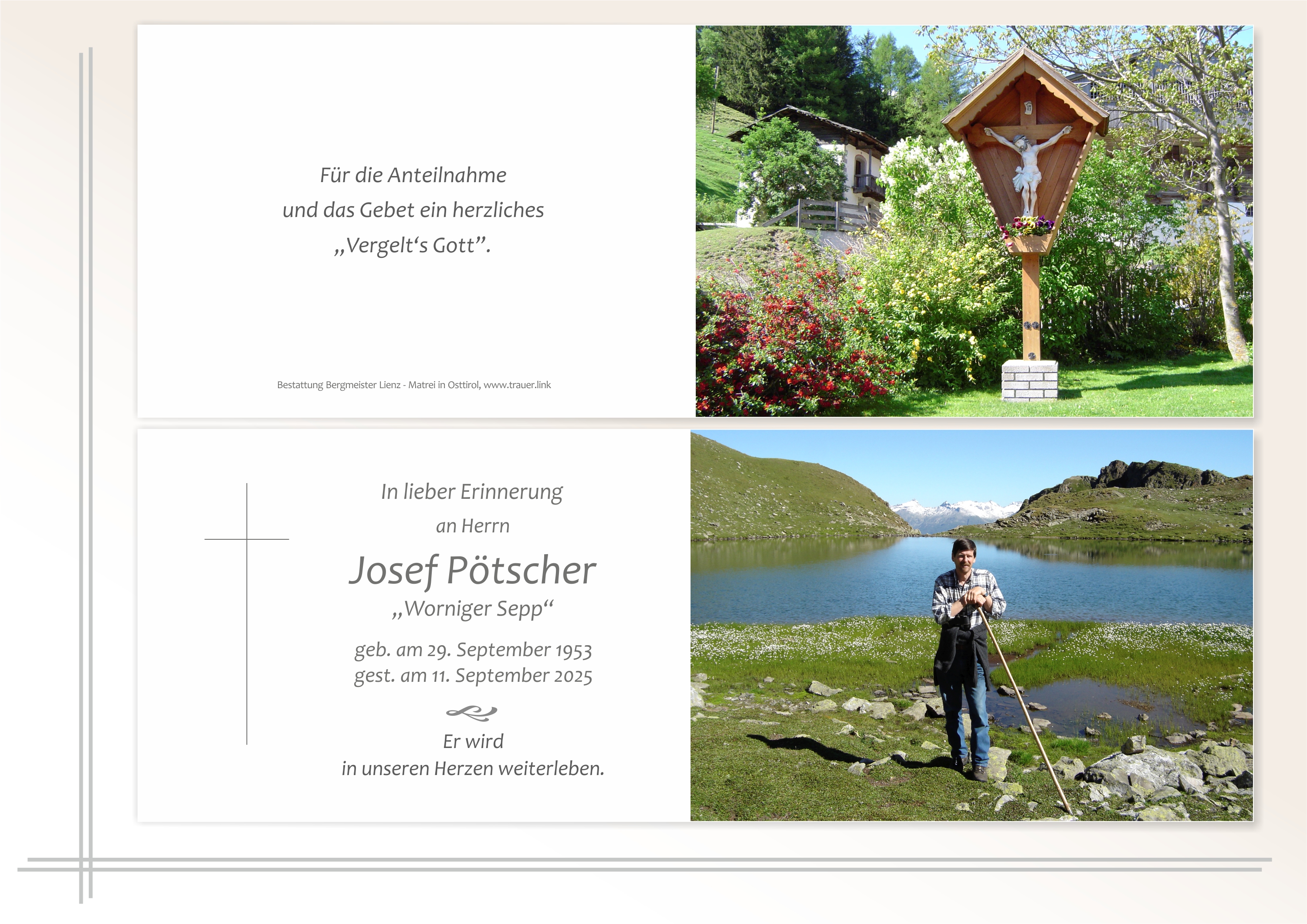 Andenkbild Josef Pötscher – Trauer.Link