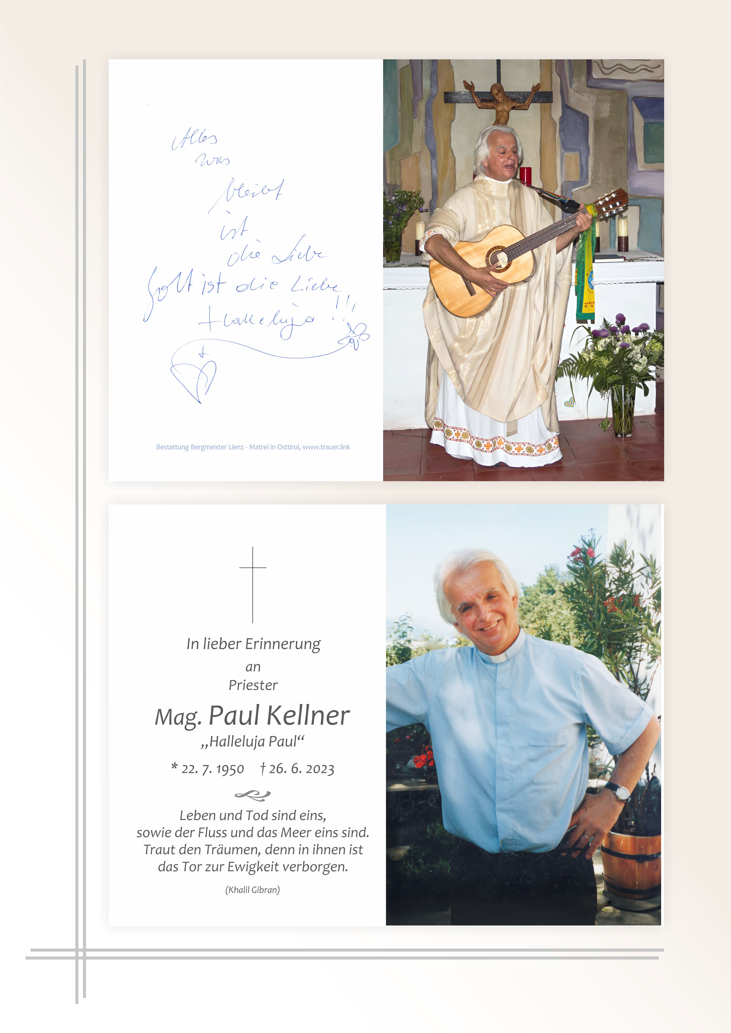 Andenkbild Priester Mag. Paul Kellner – Trauer.Link