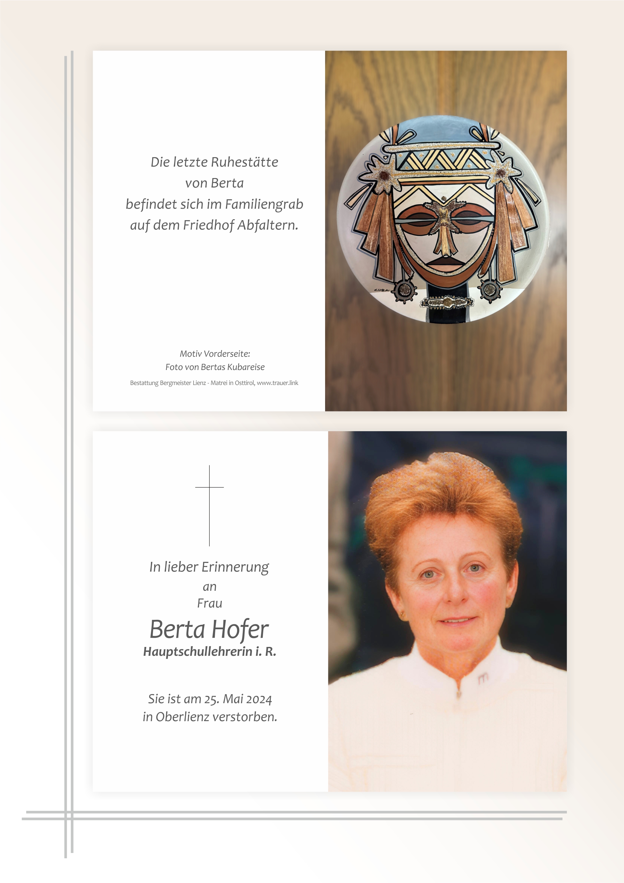 Andenkbild SR Berta Hofer – Trauer.Link