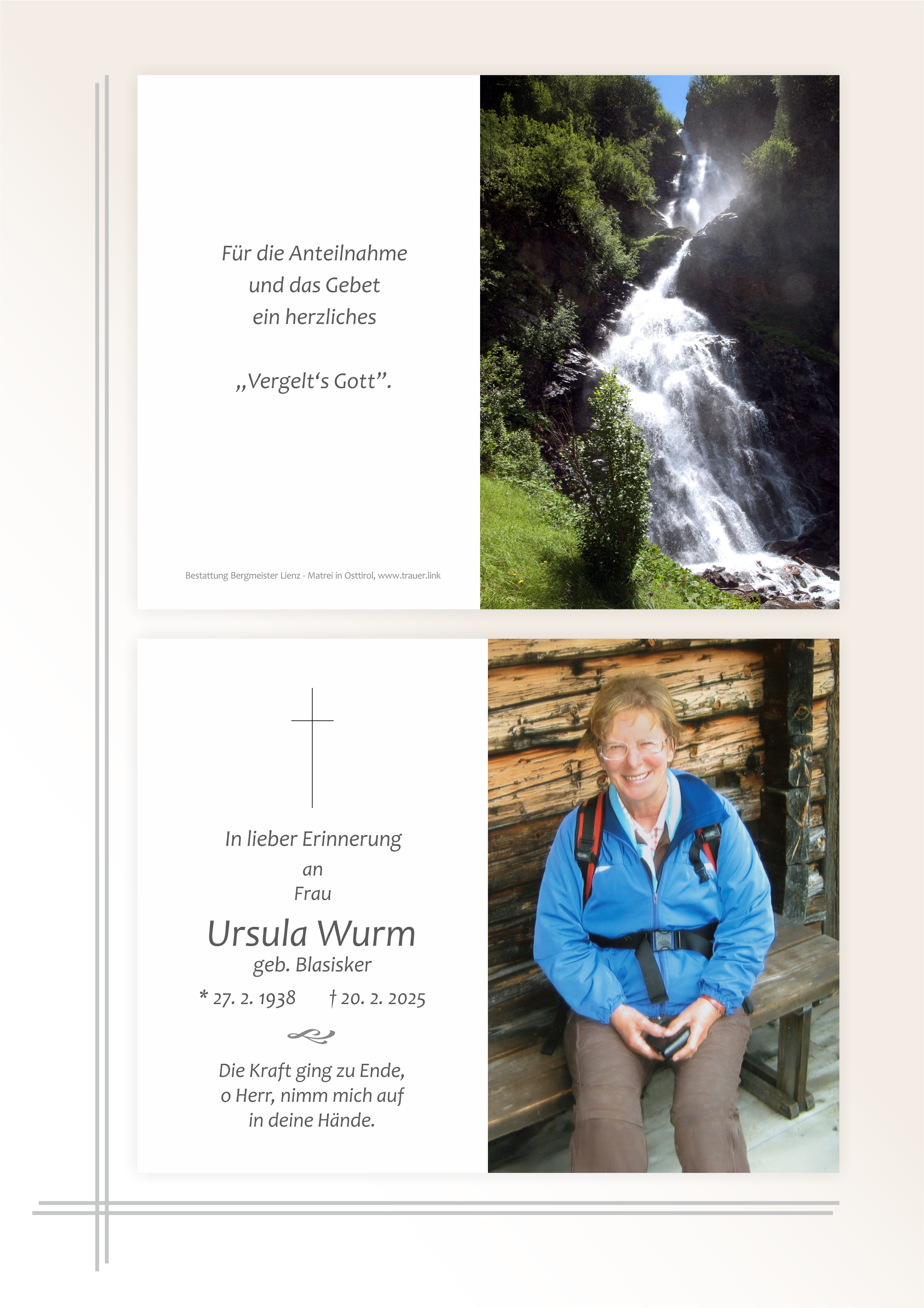 Andenkbild Ursula Wurm – Trauer.Link