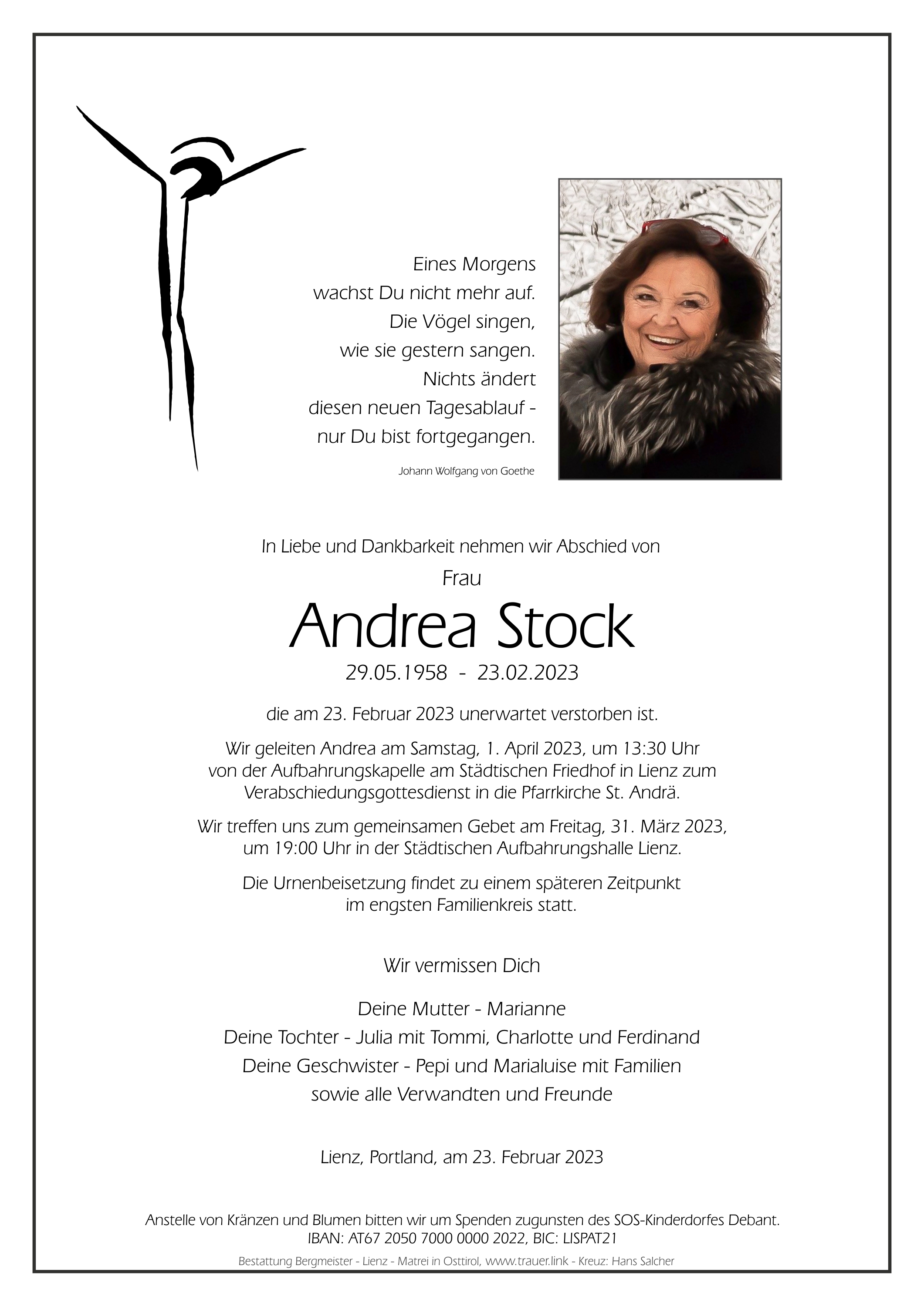 Todesanzeige Andrea Stock – Trauer.Link