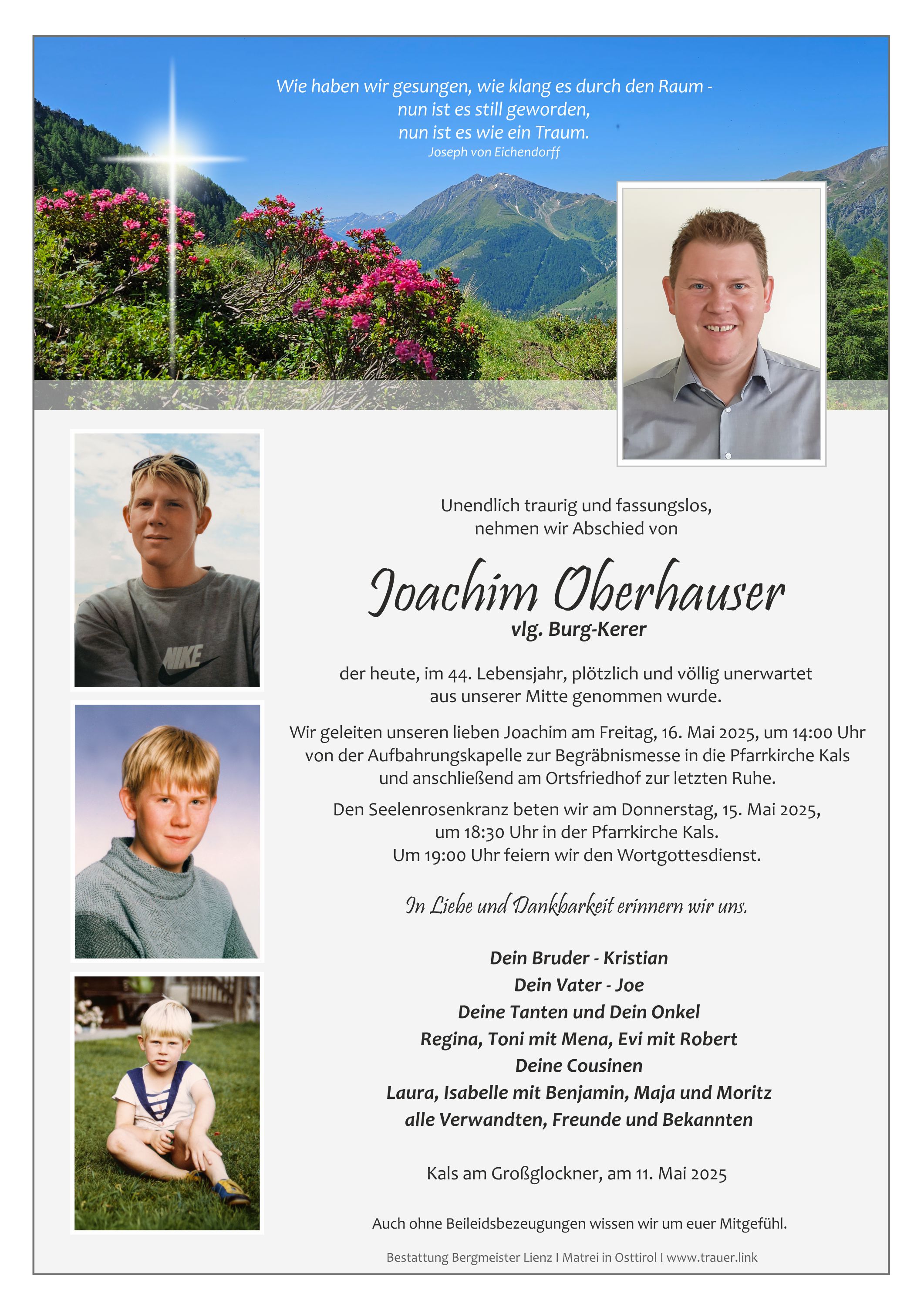 Todesanzeige Joachim Oberhauser – Trauer.Link