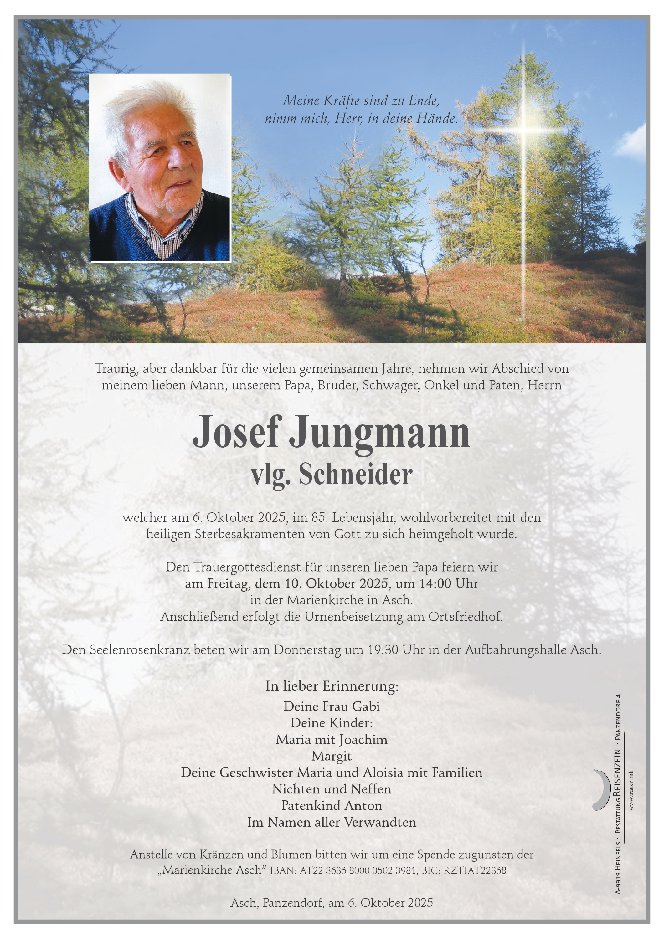 Todesanzeige Josef Jungmann – Trauer.Link
