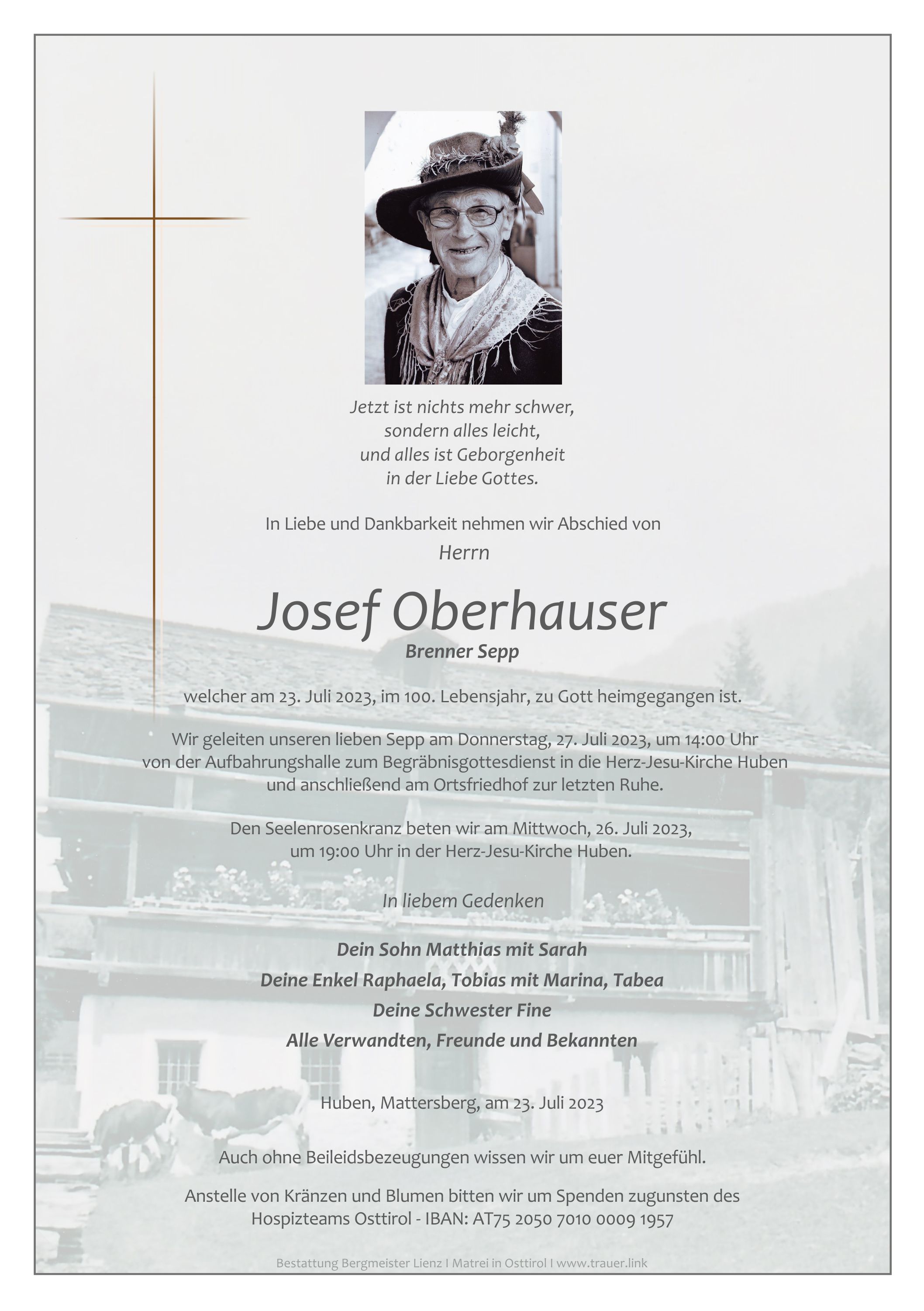 Todesanzeige Josef Oberhauser – Trauer.Link