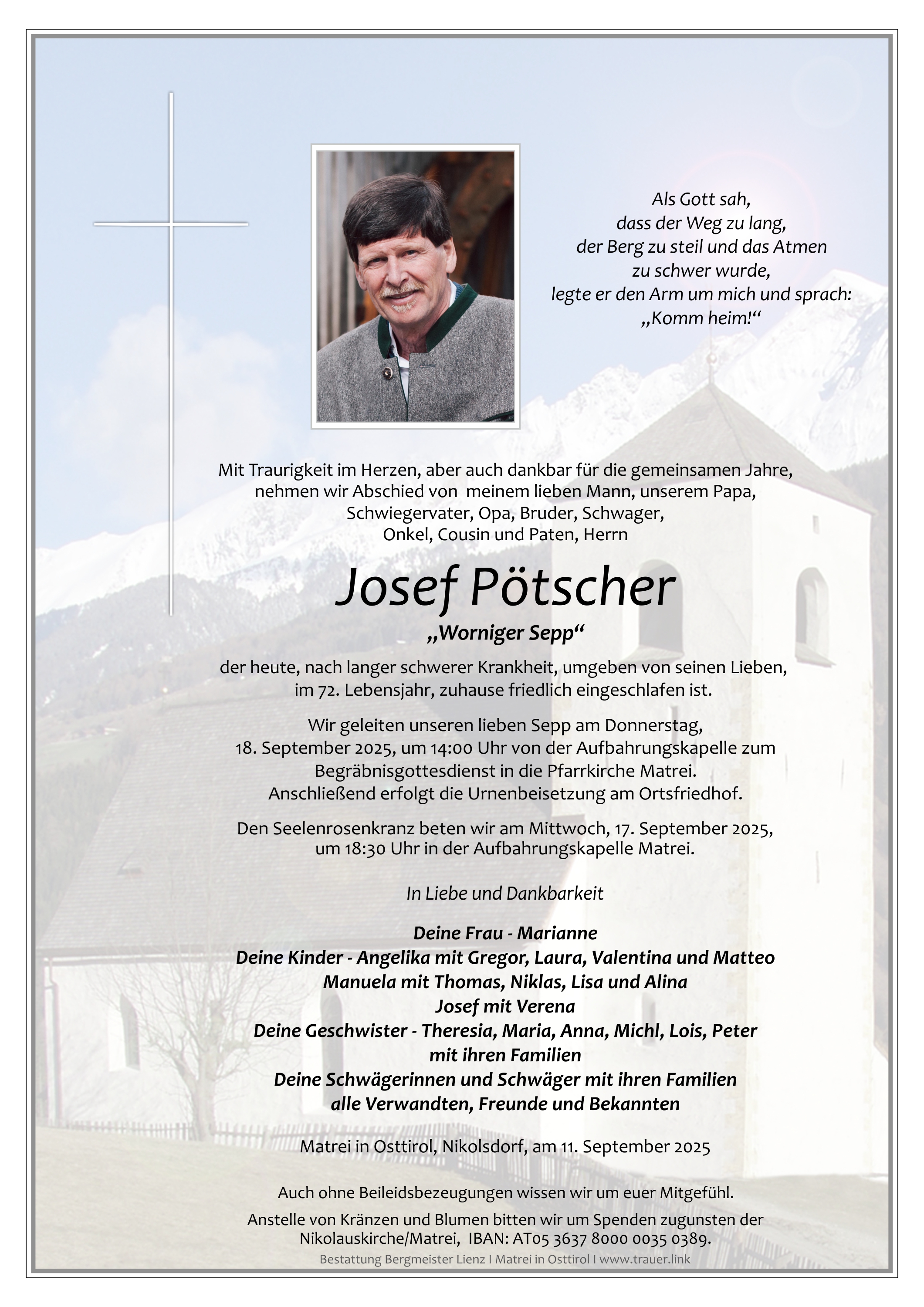 Todesanzeige Josef Pötscher – Trauer.Link