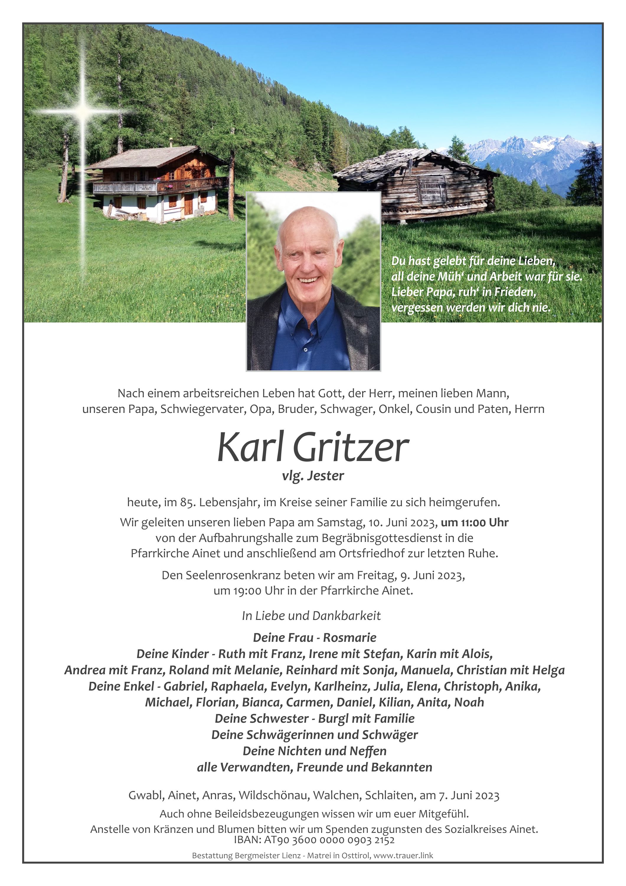 Todesanzeige Karl Gritzer – Trauer.Link
