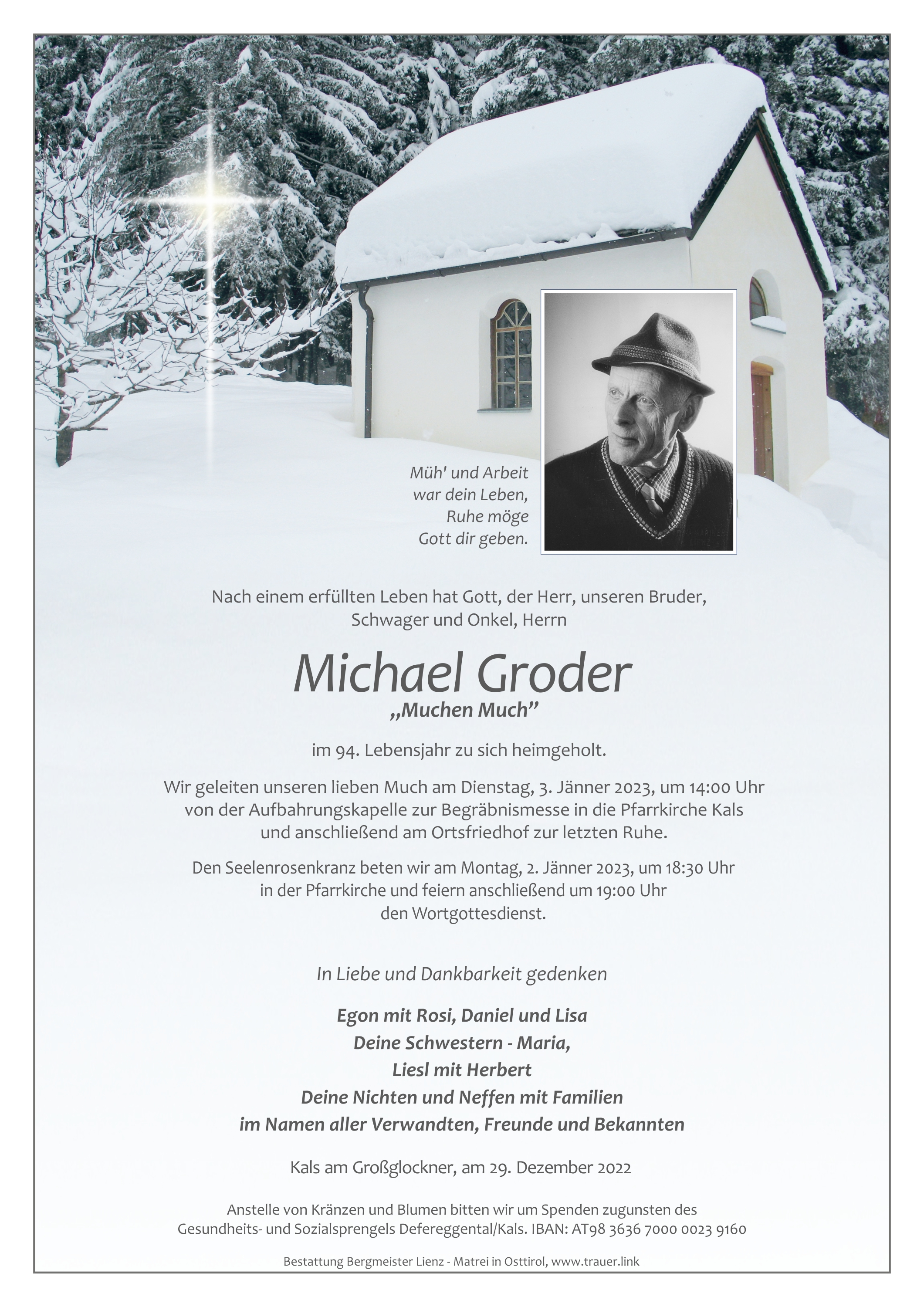 Todesanzeige Michael Groder – Trauer.Link