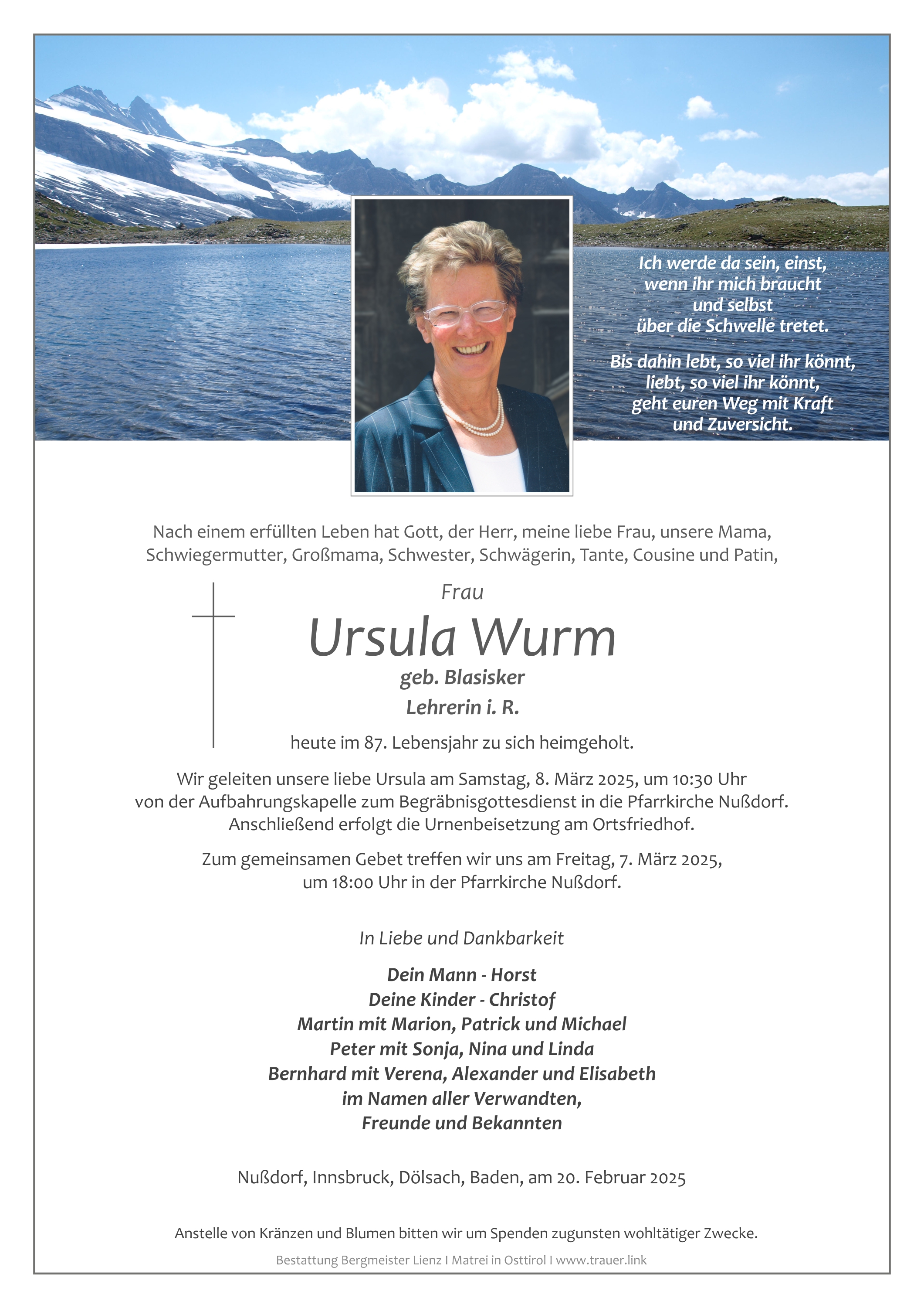 Todesanzeige Ursula Wurm – Trauer.Link